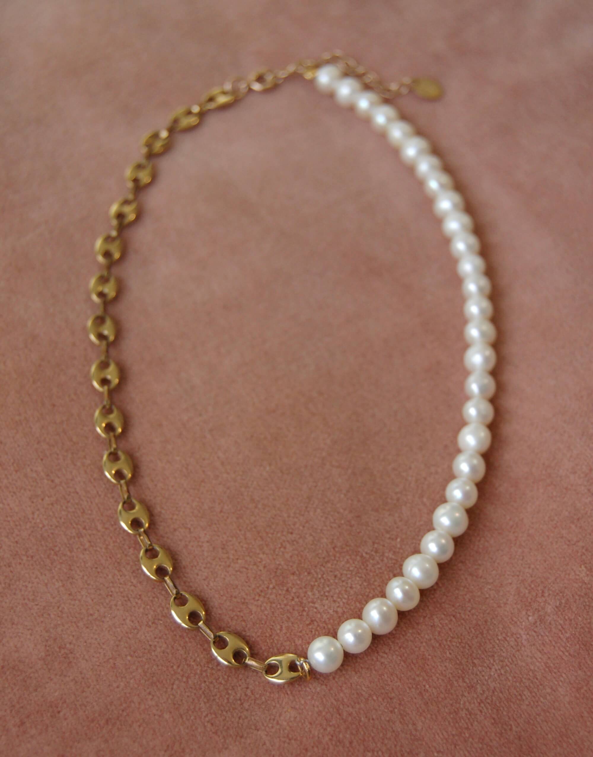 Collier upcyclé en chaîne grain de café et perles d'eau douce – Tête d ...